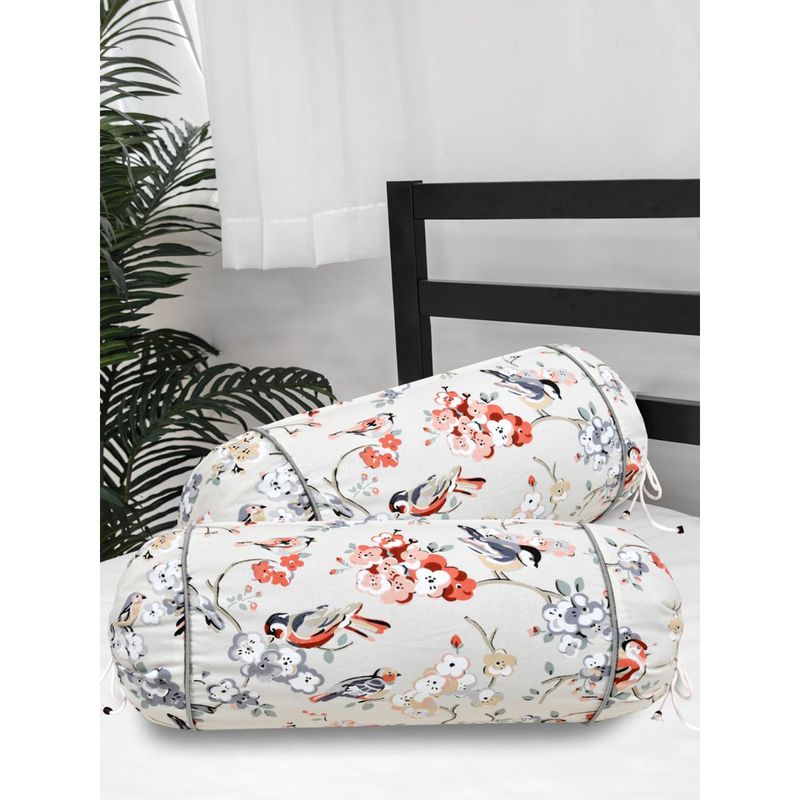 Buy The Home Story Cotton Bolster Covers Set of 2 300 TC Bird Print on ...