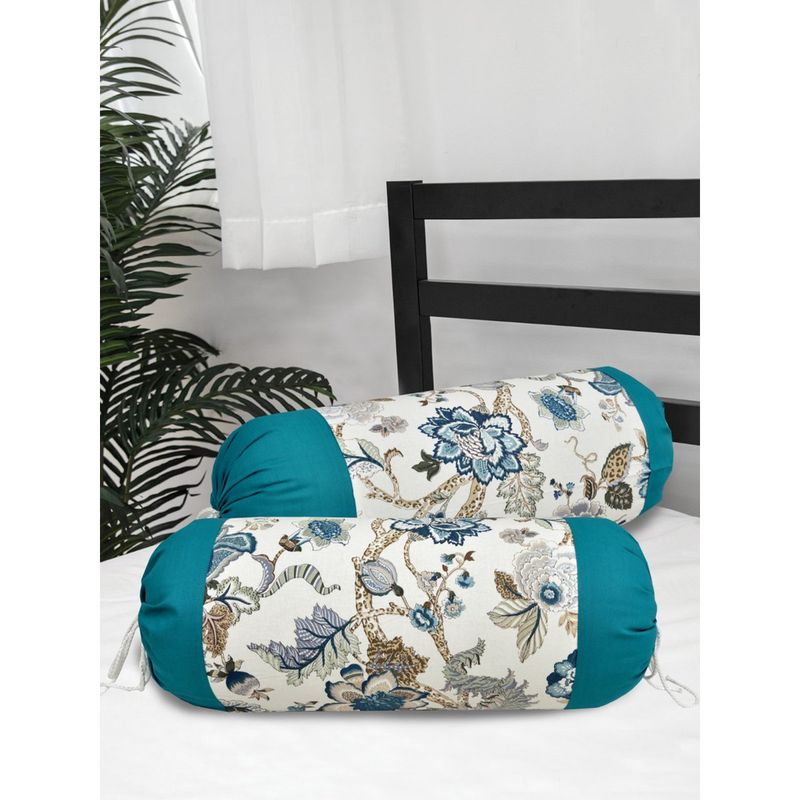 Buy The Home Story Cotton Bolster Covers Set of 2 300 TC Printed with ...