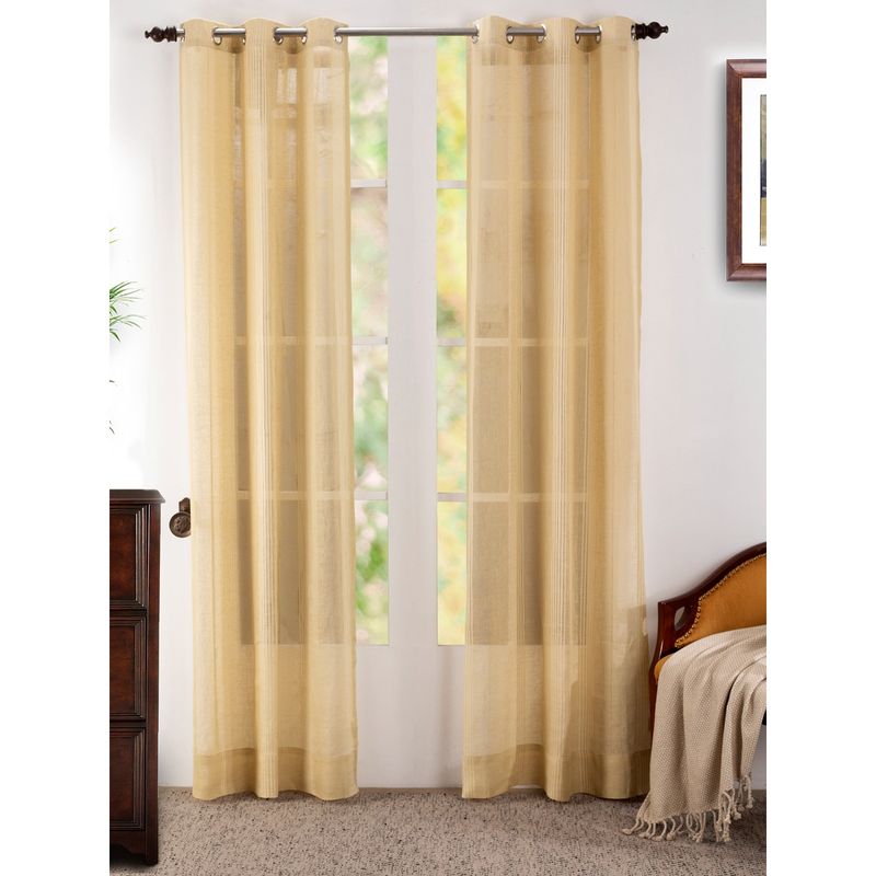 Buy Maspar Cannabis Stripe Linen Solid Straw Door Curtain Set of 2 Online