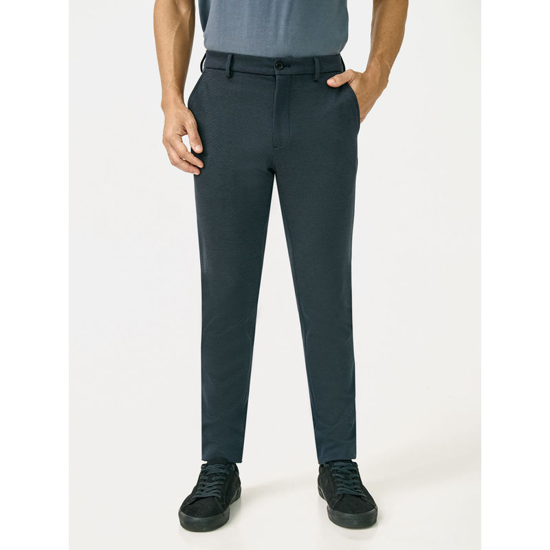 Buy The Pant Project Men Navy Blue Polyester Slim Fit Trouser Online