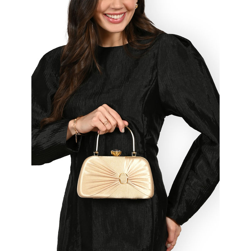 Buy Lavie Womens Gold Wink Framed Clutch with Detachable Strap (S) Online