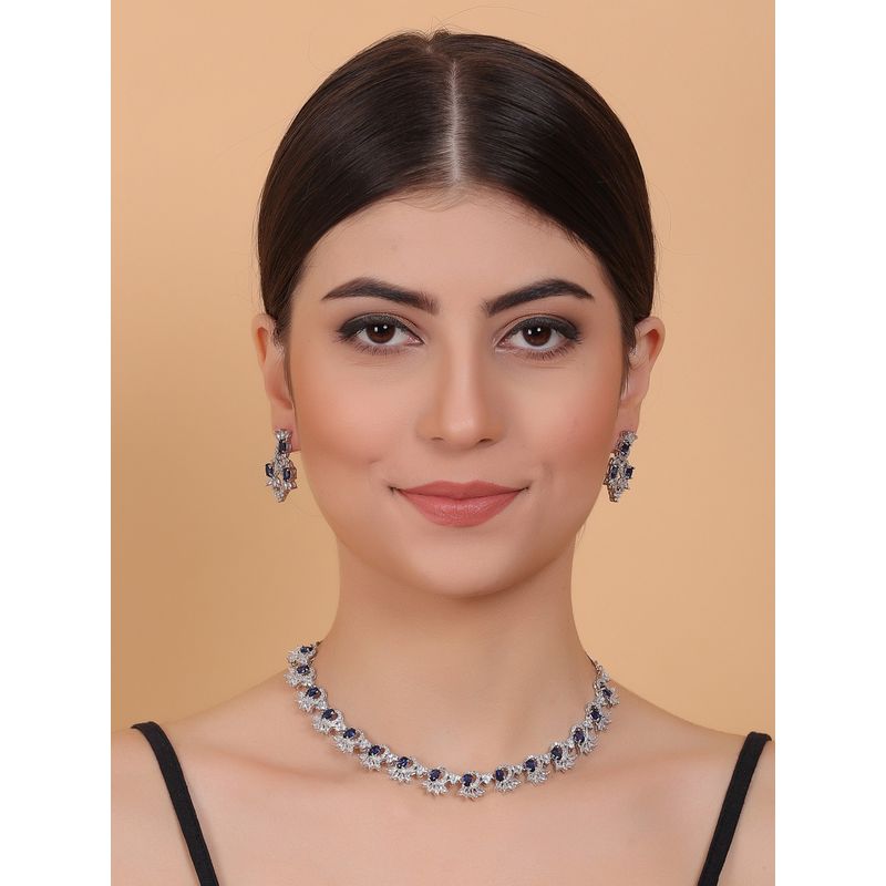 Buy STILEADDA Elegant Blue American Diamond Sleek Necklace Set Online