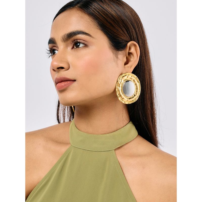 Buy Pipa Bella by Nykaa Fashion Gold And Silver Geometric Oval Stud ...
