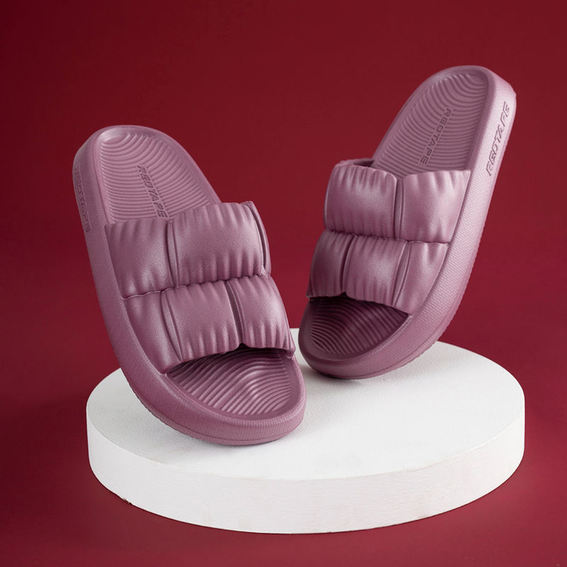 Buy Red Tape Women Textured Berry Grape Purple Sliders Online