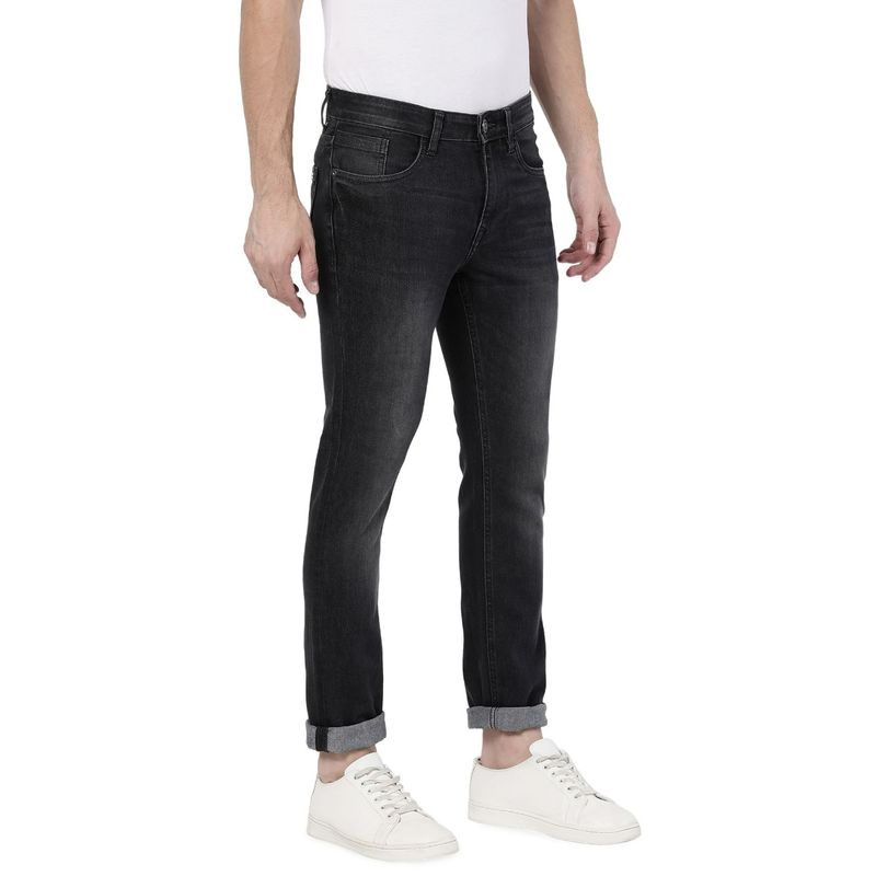 Buy AD By Arvind Men Black Cotton Lycra Regular Fit Denim Online