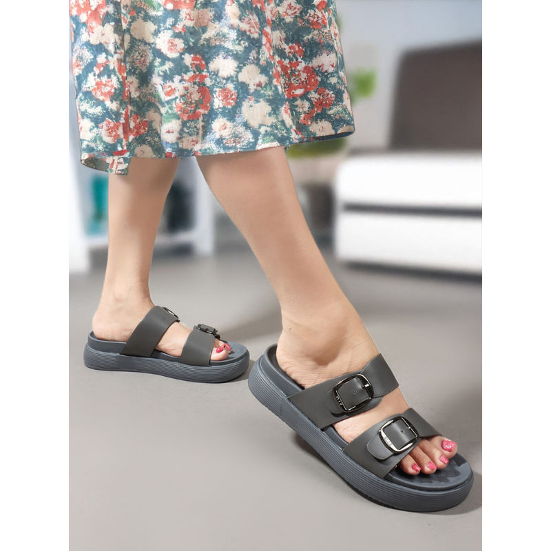 Buy ELLE Grey Color Women Slip-On Comfort Sandals Online