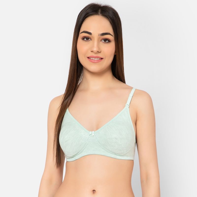 Buy Clovia Cotton Rich Solid Lightly Padded Full Cup Wire Free T-shirt Bra - Light Green Online