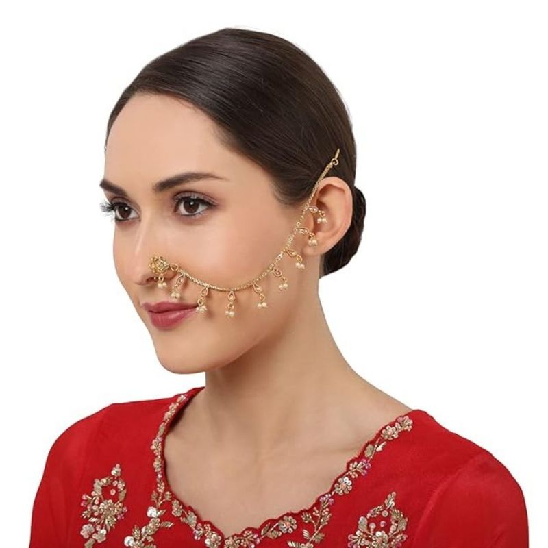 Buy Accessher Traditional Ethnic Gold Plated Copper Nose Ring with ...