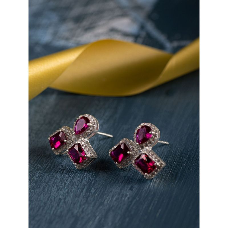 Buy Hiara Jewels 925 Sterling silver Ruby trinity studs Online