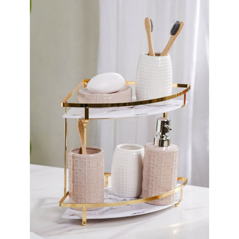 Buy Nestasia White and Gold Double Decker Corner Storage Rack Online