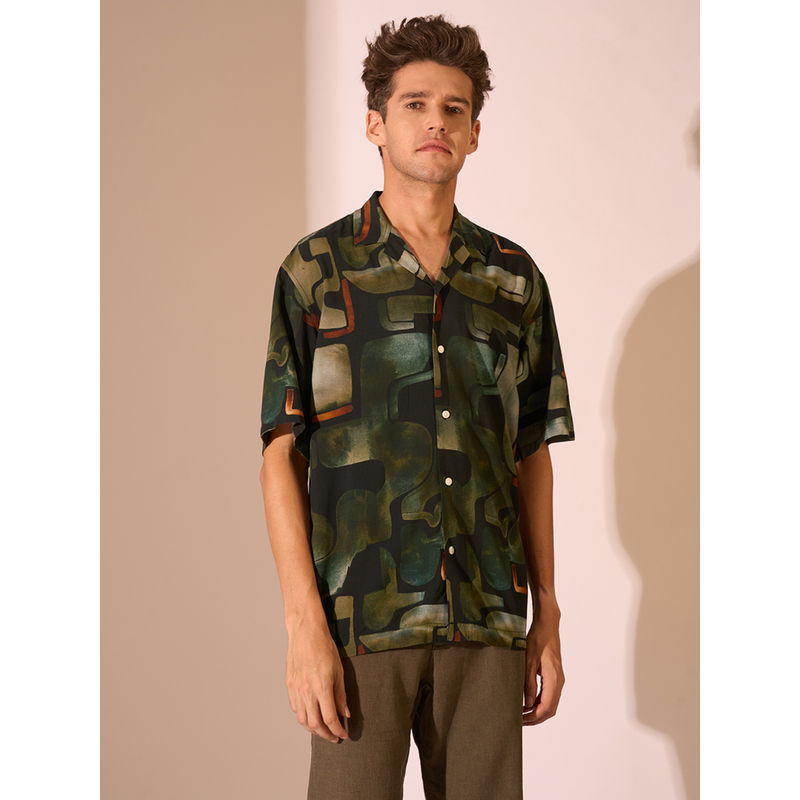 Buy SELECTED HOMME Black Printed Cuban Collar Shirt Online