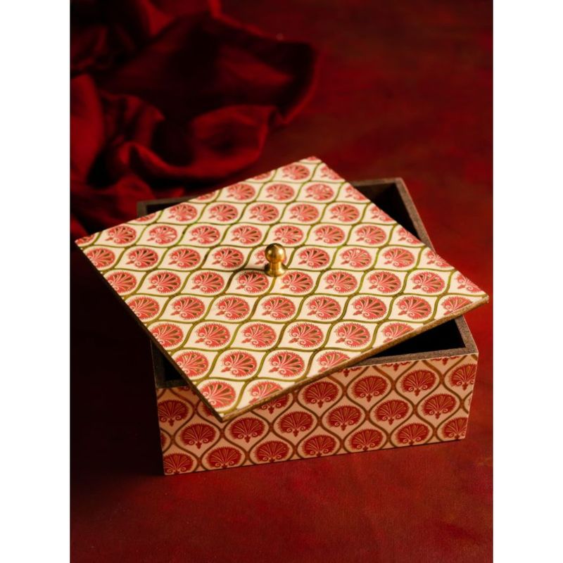 Buy The Pitara Project Box Wooden Printed Moroccan Red Online