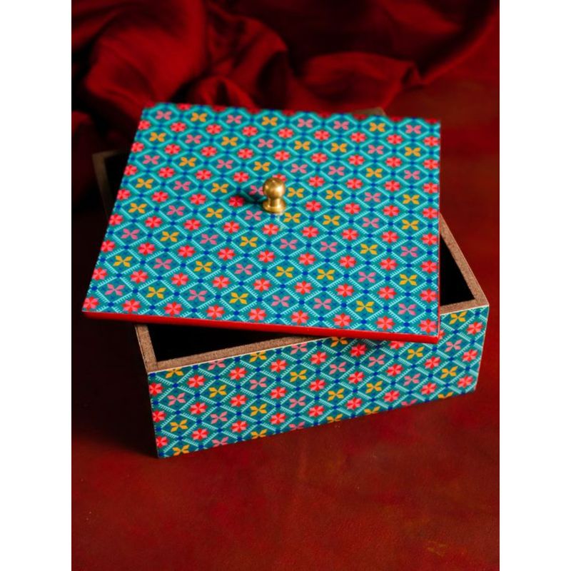Buy The Pitara Project Box Wooden Printed Deco Turquoise Online