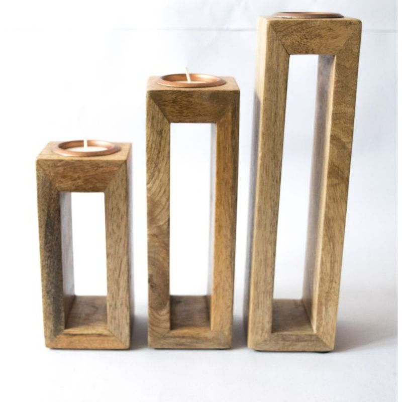 Buy The Pitara Project Wooden Tea Light Stand - Hollow - Set Of 3 Online