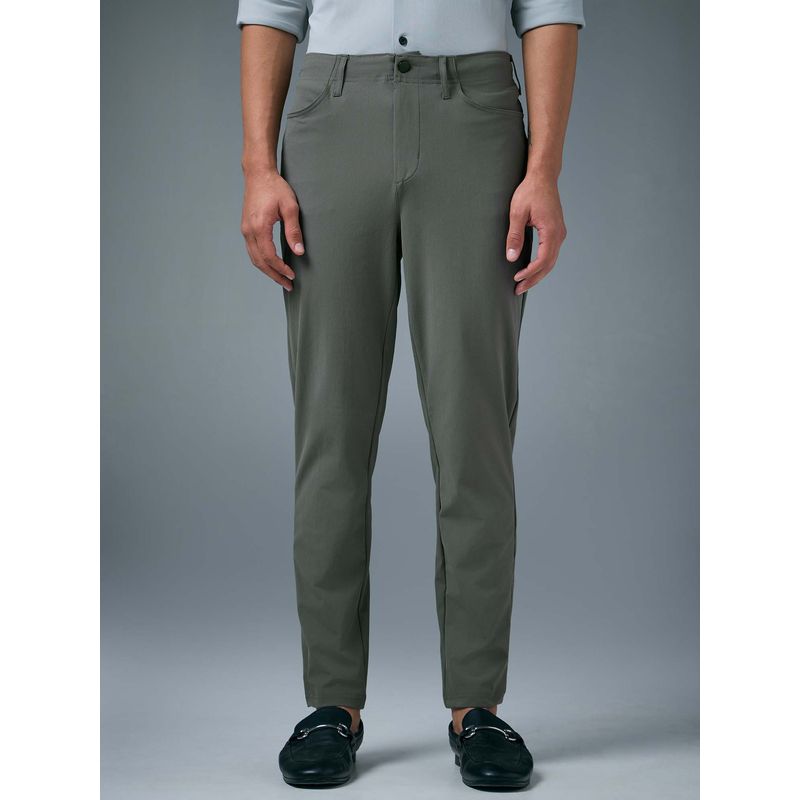 Buy Technosport Olive Men Semi-Formal Solid Straight Fit Trouser Online