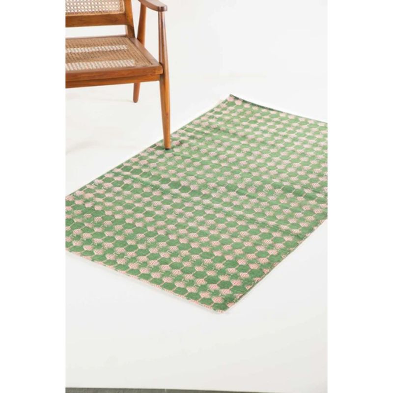 Buy Freedom Tree Aphim Pure Cotton Green Printed Rug - 3Ft X 5Ft Online