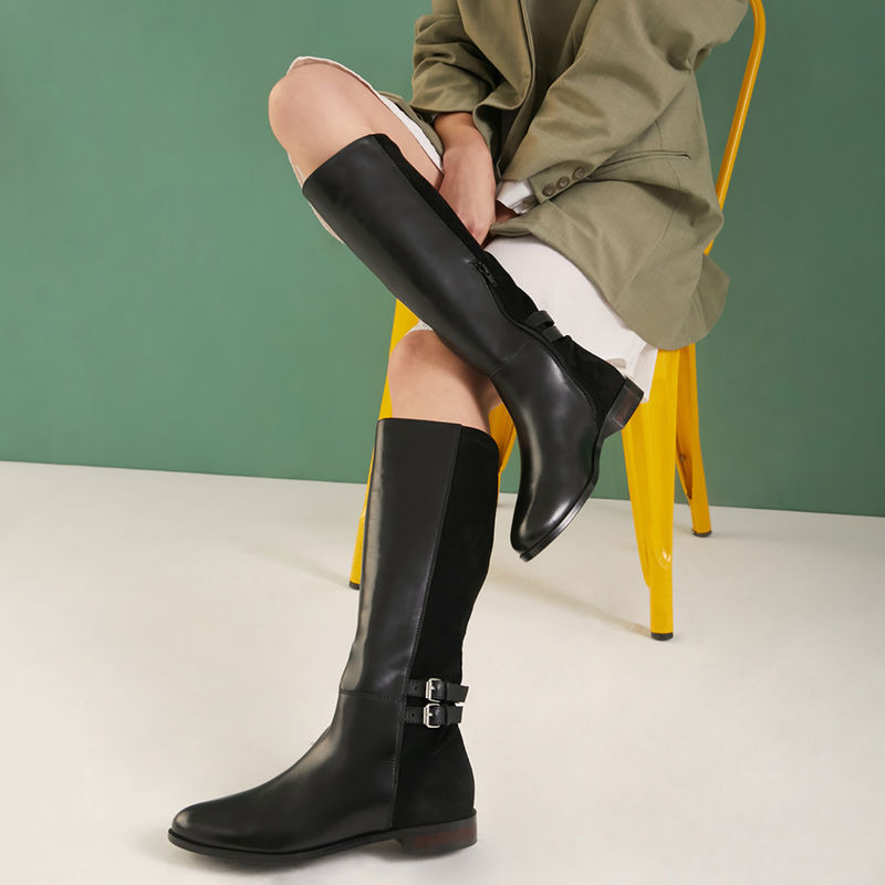 Buy Saint G Serafina Black Leather Knee High Boots Online