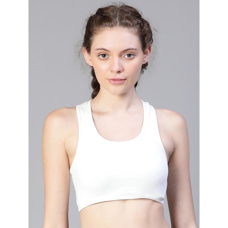 Buy Athlisis Off -White Solid Full Coverage Sports Bra Non Padded Non ...