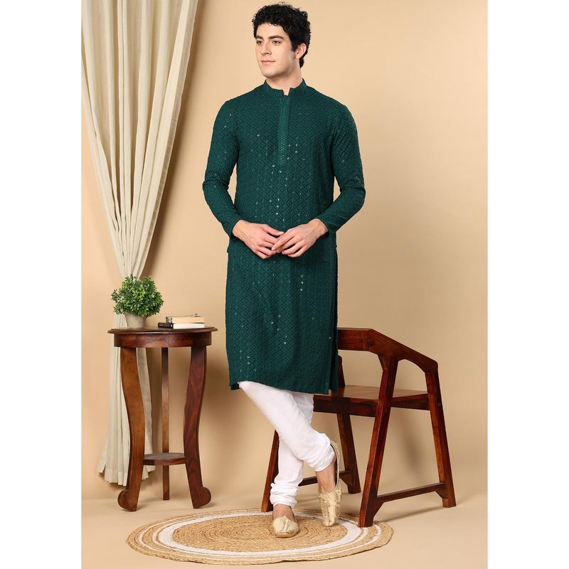 Buy TATTVA Lacoste Green Toned Embroidered Thread Work Kurta Online