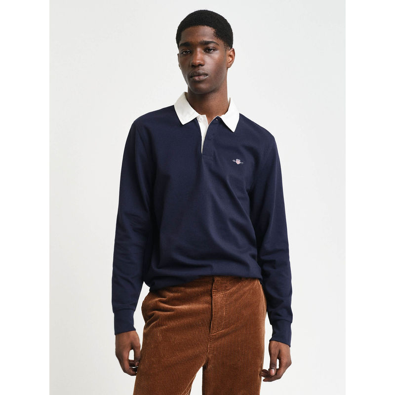 Buy GANT Men Blue Solid Polo Collar Full Sleeves T-Shirt Online