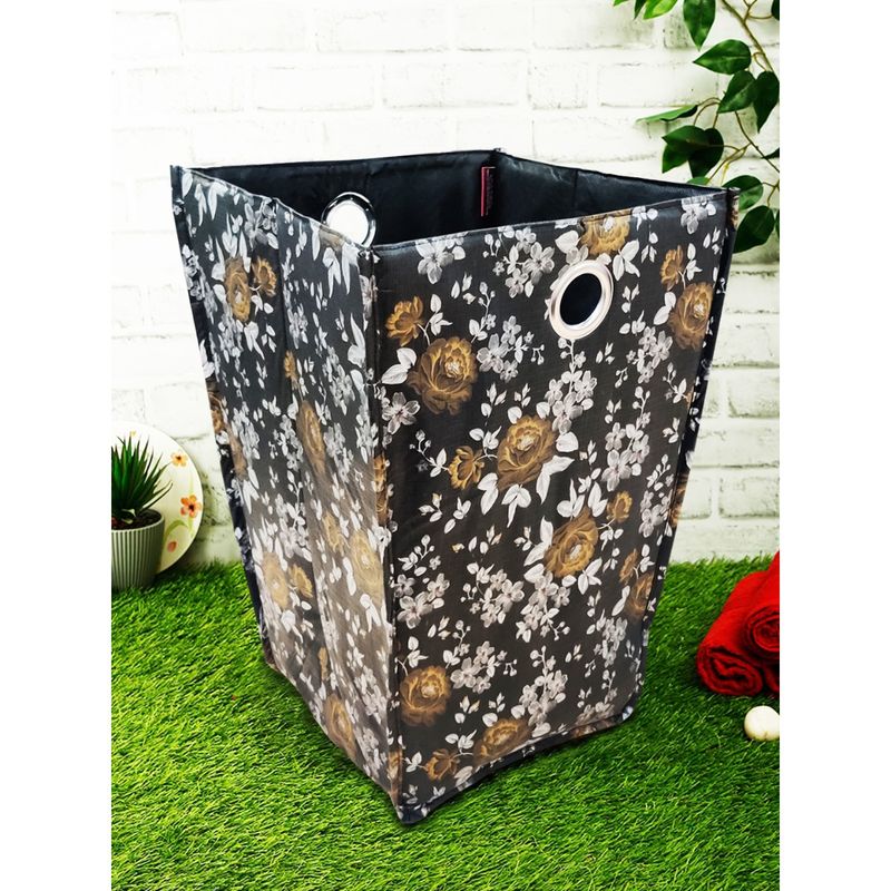 Buy BIANCA Waterproof Folding Laundry Basket 1pc Floral Black Silver Online