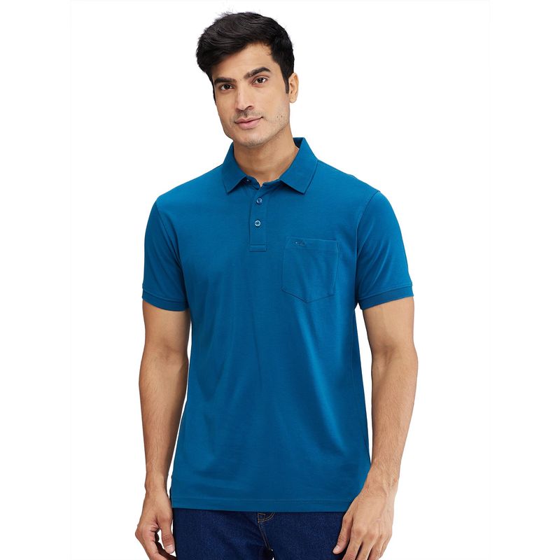 Buy ColorPlus Regular Fit Solid Teal Blue Polo T-Shirt Online
