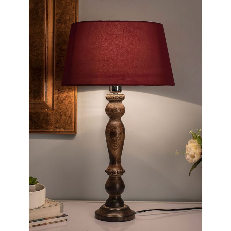 Buy Homesake Eureka Black Wood Table Lamp Red Shade Online