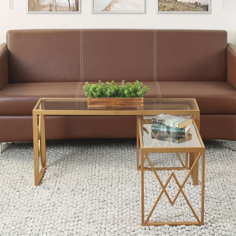 Claymint Valentino Clear Glass Nesting Coffee Table in Dark Gold Finish ...
