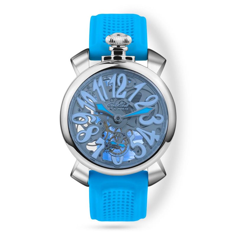 Buy GaGa MILANO Blue Round Skeleton Dial Mechanical Swiss Made Watch ...