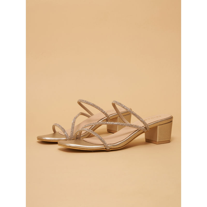 Buy Eridani Adhira Rhinestone Sandal Heels Gold Online
