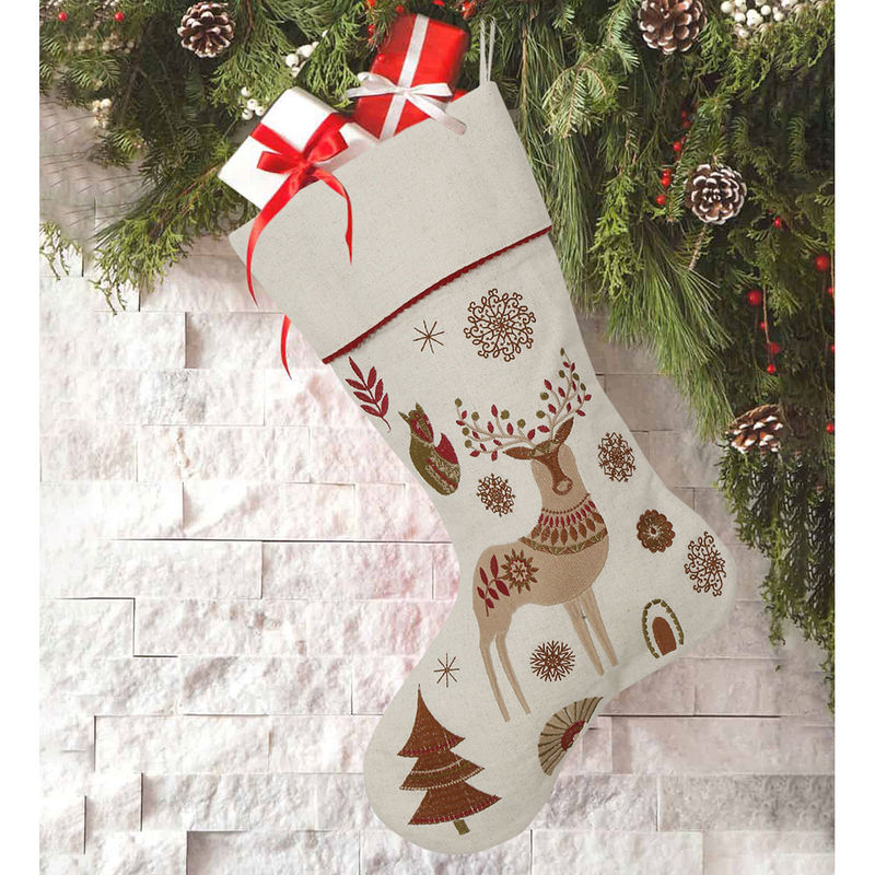 Buy Eyda Cotton Embroidered Christmas Festive Stocking Online