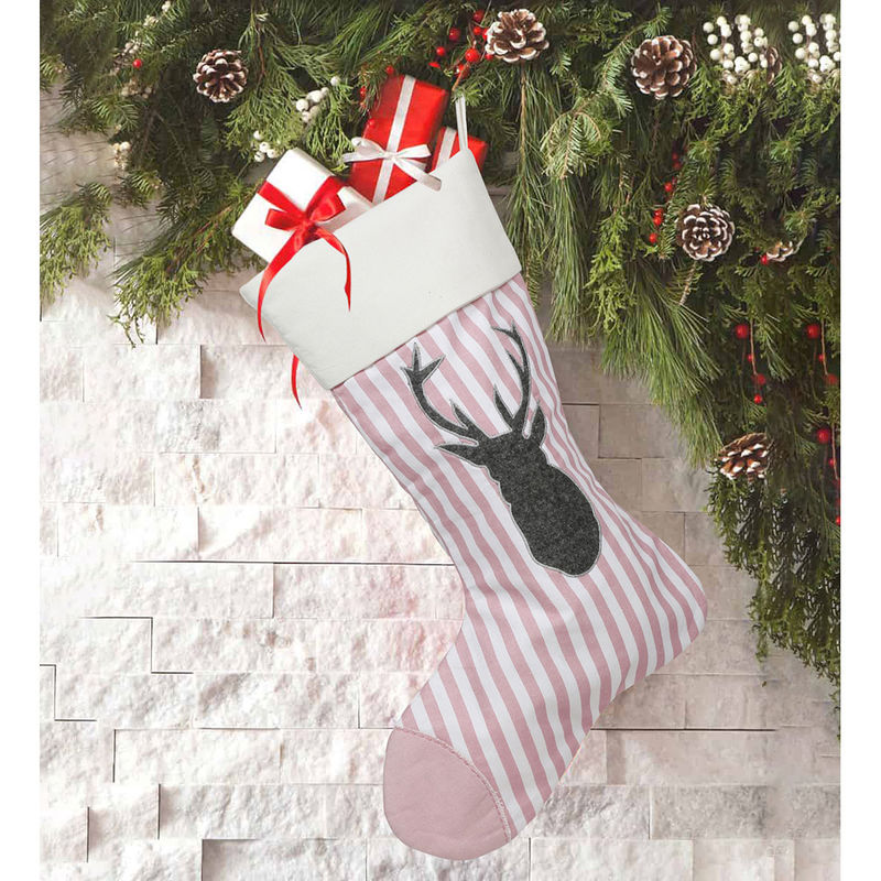 Buy Eyda Pink Color Cotton Christmas Festive Stocking Online
