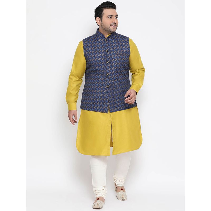 Buy KISAH PLUS Navy Blue Printed Kurta Jacket Set (Set of 3) Online