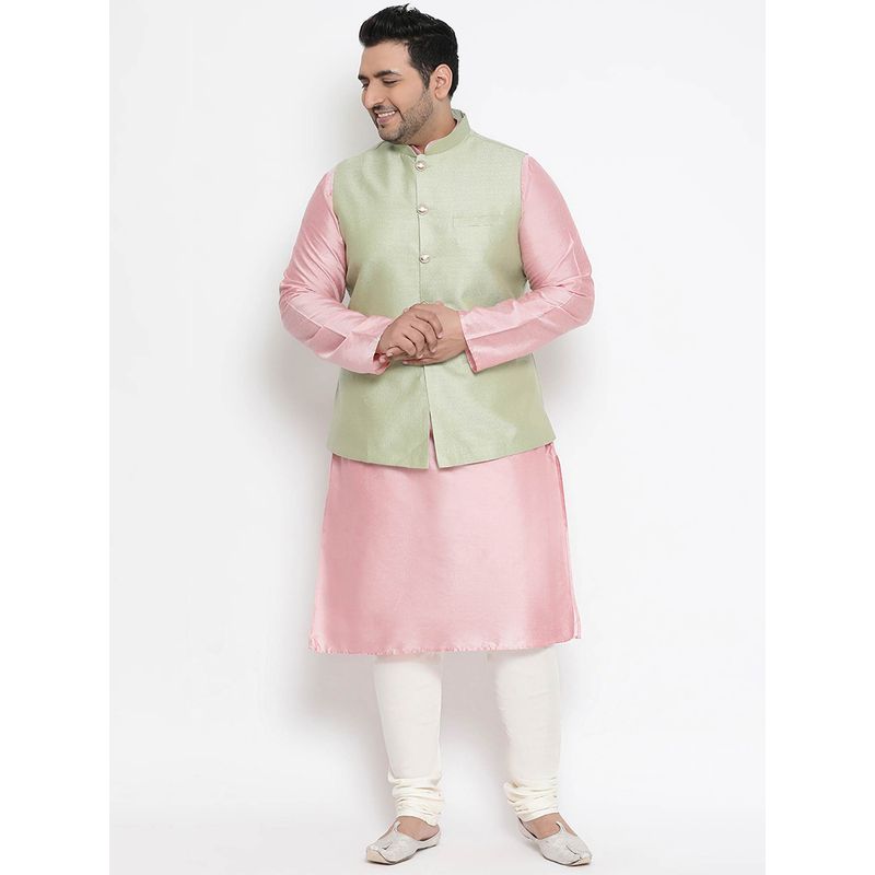Buy KISAH PLUS Olive Woven Kurta Jacket Set (Set of 3) Online
