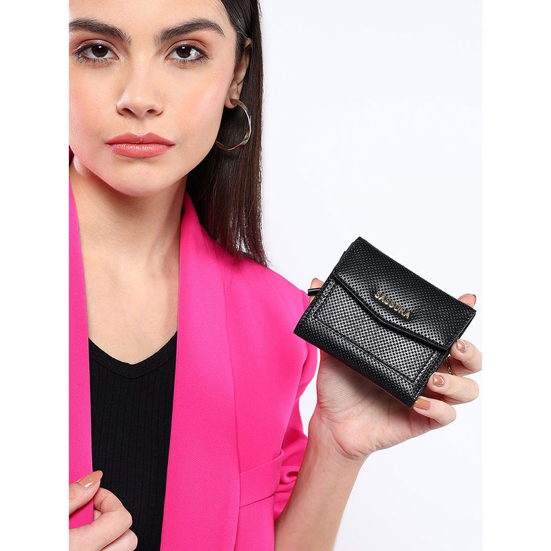 Buy Sassora Black Premium Leather Women Rafid Snap Closure Wallet (S ...