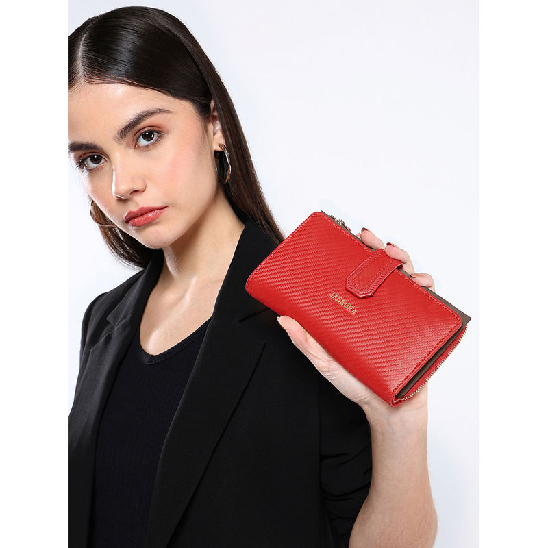 Buy Sassora Red Premium Leather Women Rafid Snap Closure Wallet (L) Online