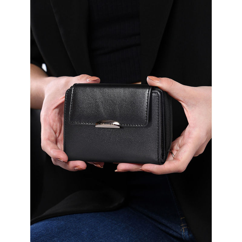 Buy Sassora Black Premium Leather Women Rafid Snap Closure Wallet (S ...