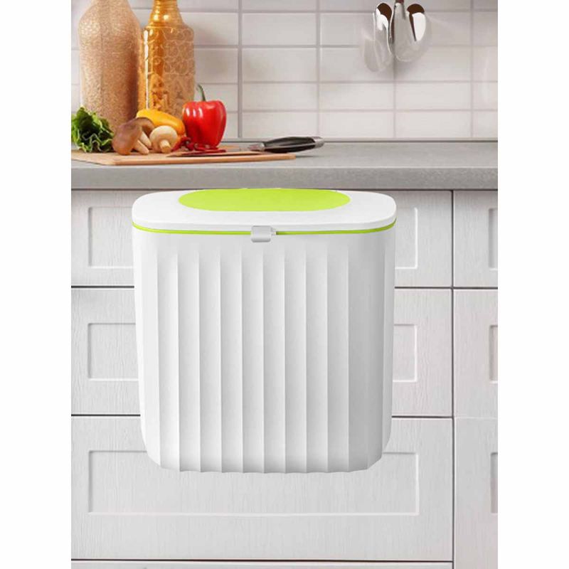 Buy Savya Home Hanging Dustbin Plastic 8L White & Green Online