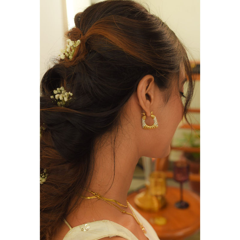 Buy Perfectly Average Diamond Cz Studded Textured Hoops Earring 18K ...