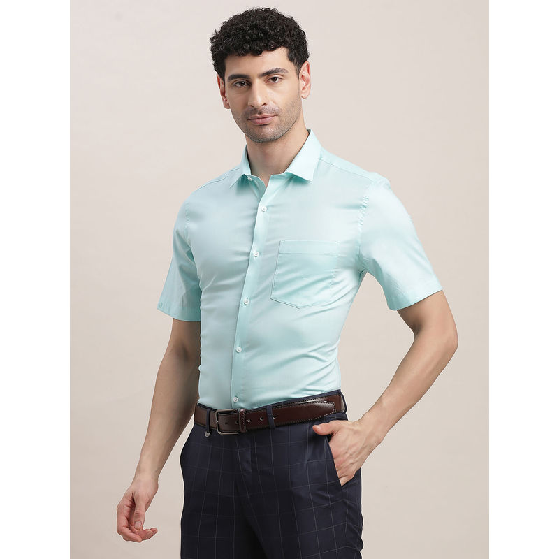 Buy Turtle Men Cotton Slim Fit Sky Blue Solid Half Sleeve Formal Shirt ...