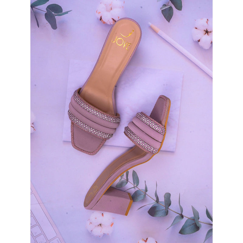 Buy Jove Women Lavender Embellished Block Heel Sandals Online
