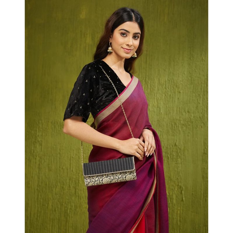 Buy Fabindia Women Black Floral Fold Over Sling Bag Online