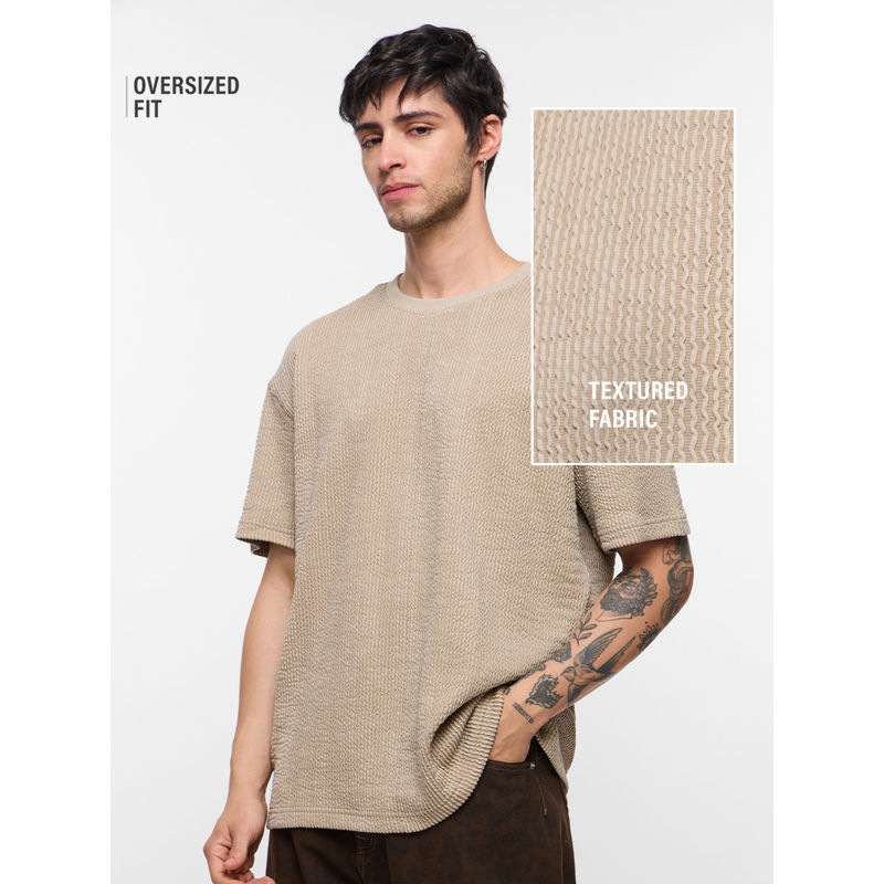 Buy The Souled Store Originals Textured Beige Men Oversized T-Shirt Online