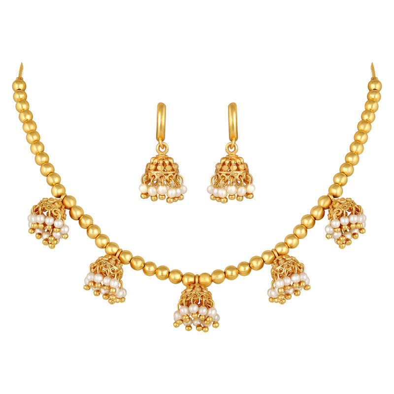 Buy Asmitta Traditional Look Gold-toned Choker Necklace Set Online Buy Asmitta Traditional Look Gold-toned Choker Necklace Set Online