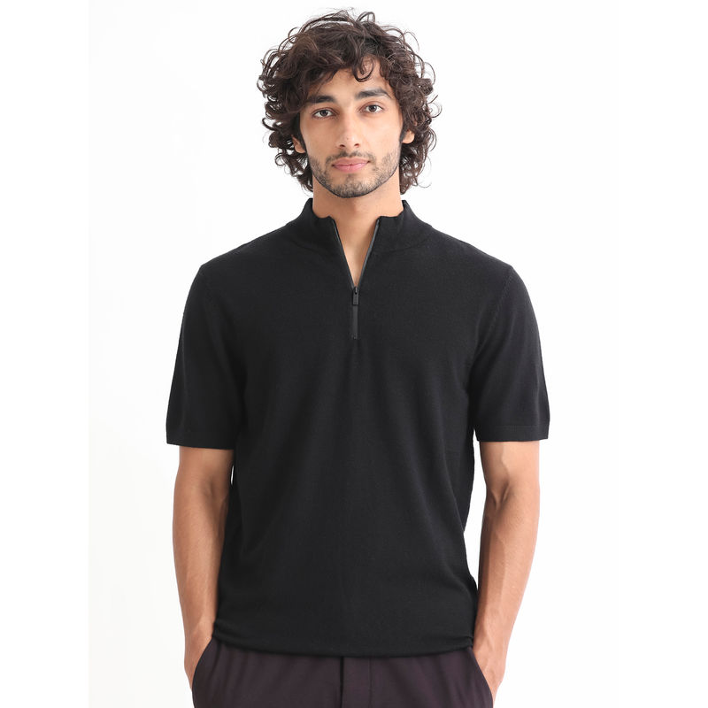 Buy Rare Rabbit Alfet Z Primary Black Solid T-Shirt Online