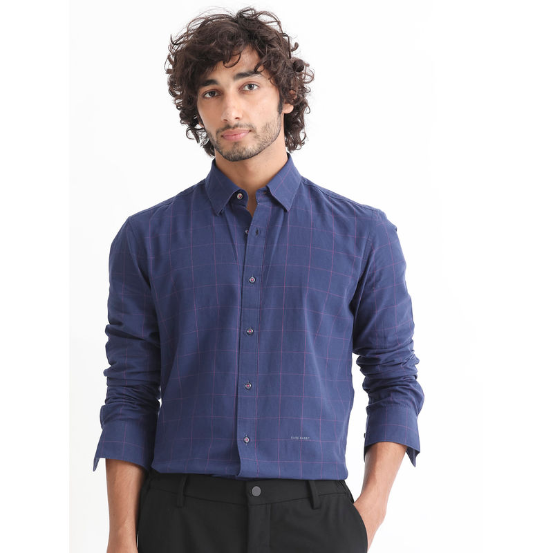 Buy Rare Rabbit Join Primary Navy Blue Checks Shirt Online