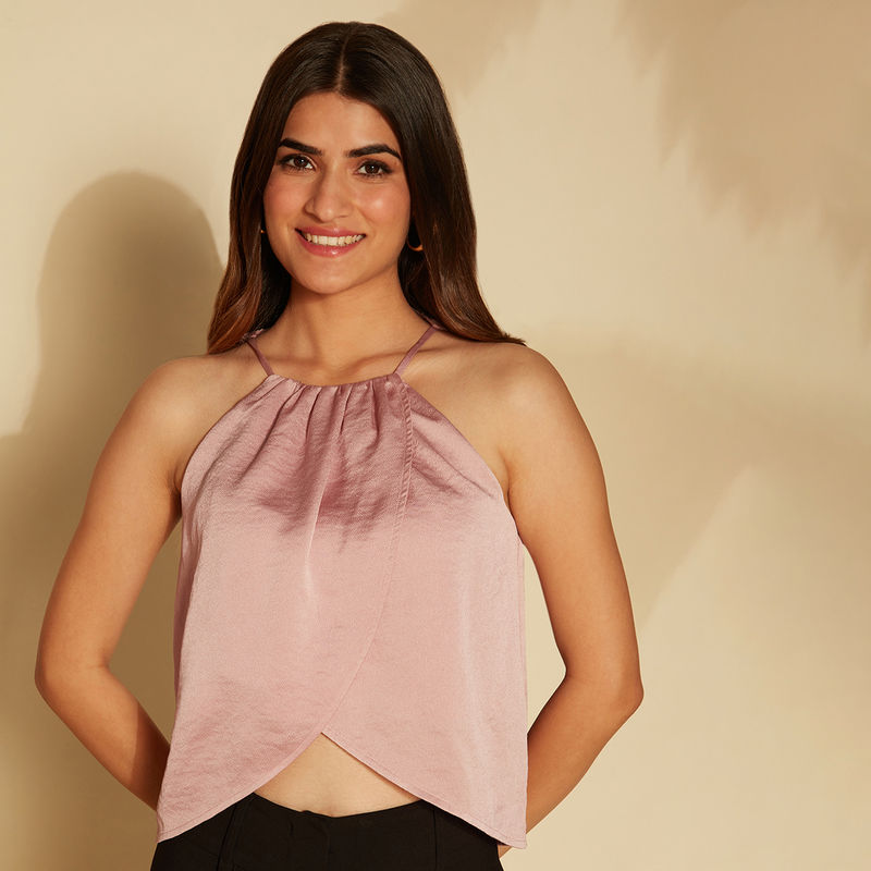 Buy Twenty Dresses by Nykaa Fashion Pink Solid Overlap Crop Top Online