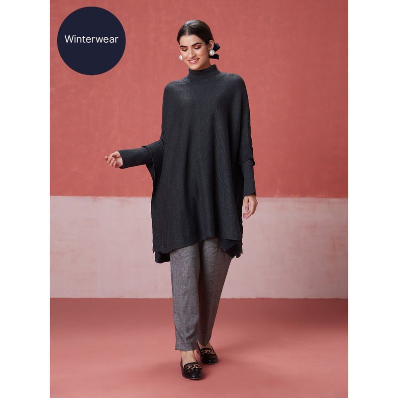 Buy Likha Charcoal Black Woollen Acrylic Winter High Neck Tunic LIKWW09 ...
