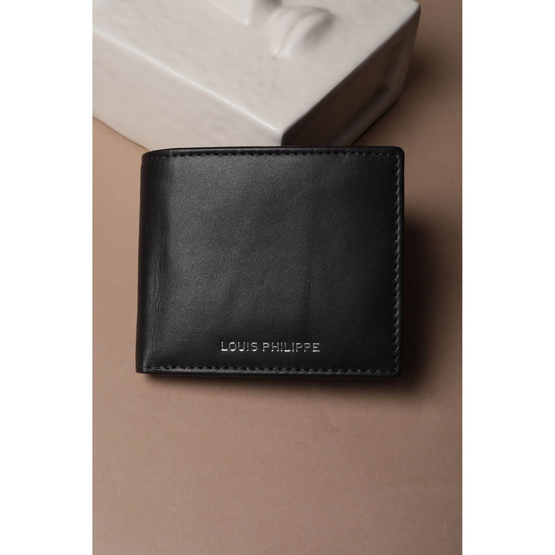 Buy Louis Philippe Men Black Solid Leather Wallet Online