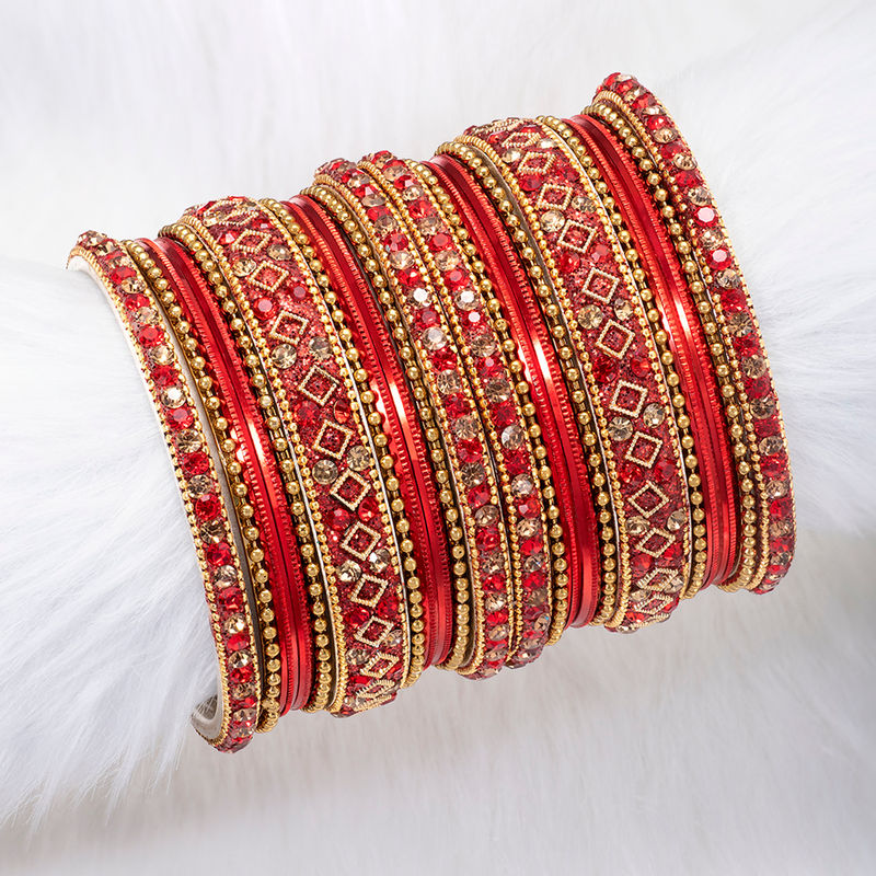 Buy Peora Gold Plated Red Metal Chura Chuda Bangle Set (2.6) (PF51B40R ...